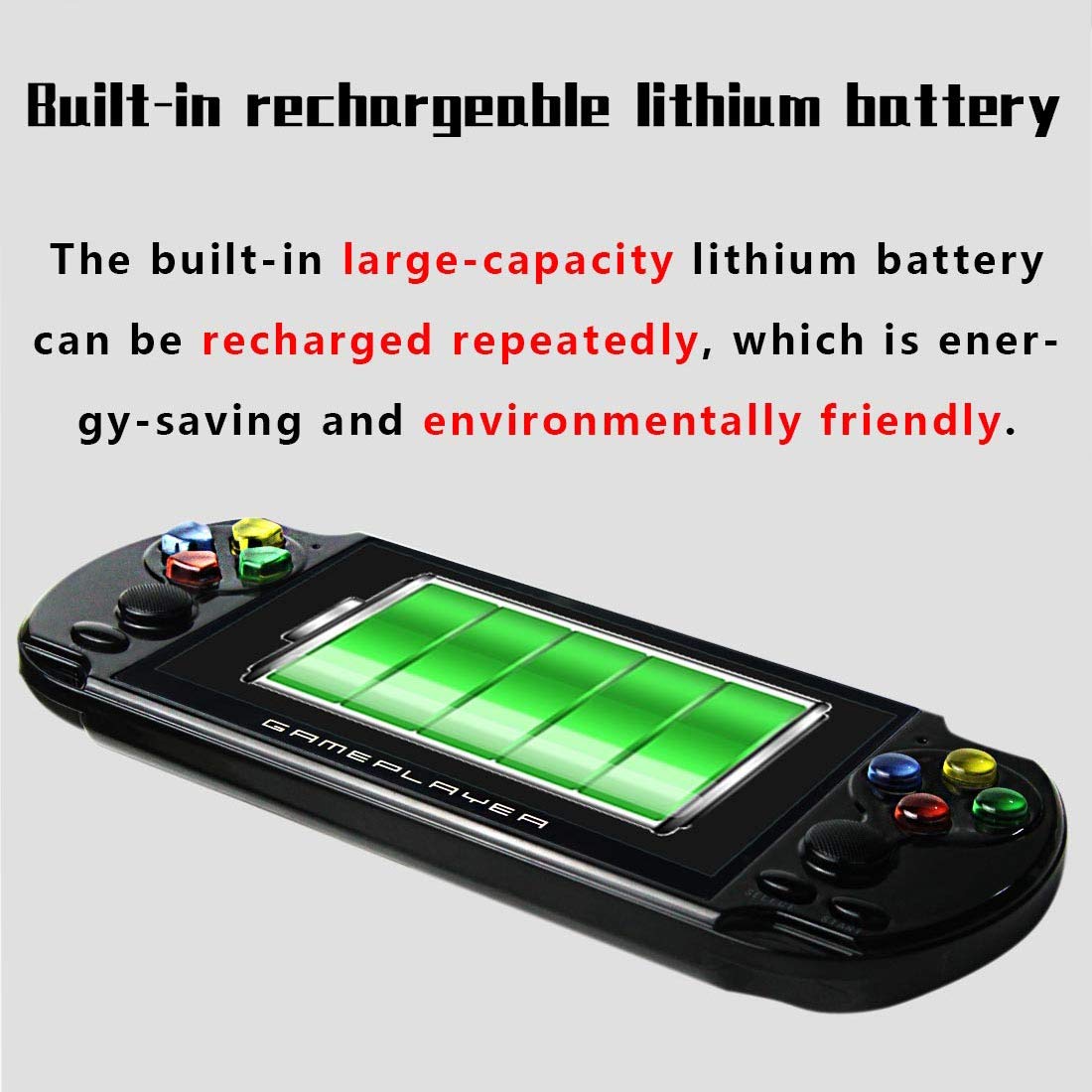 CZT 5.1-inch multi-function video game console color crystal buttons built-in 9600 games MP3MP4 lithium battery game archive AV OUT DV/DC hand-held gaming device (Black)