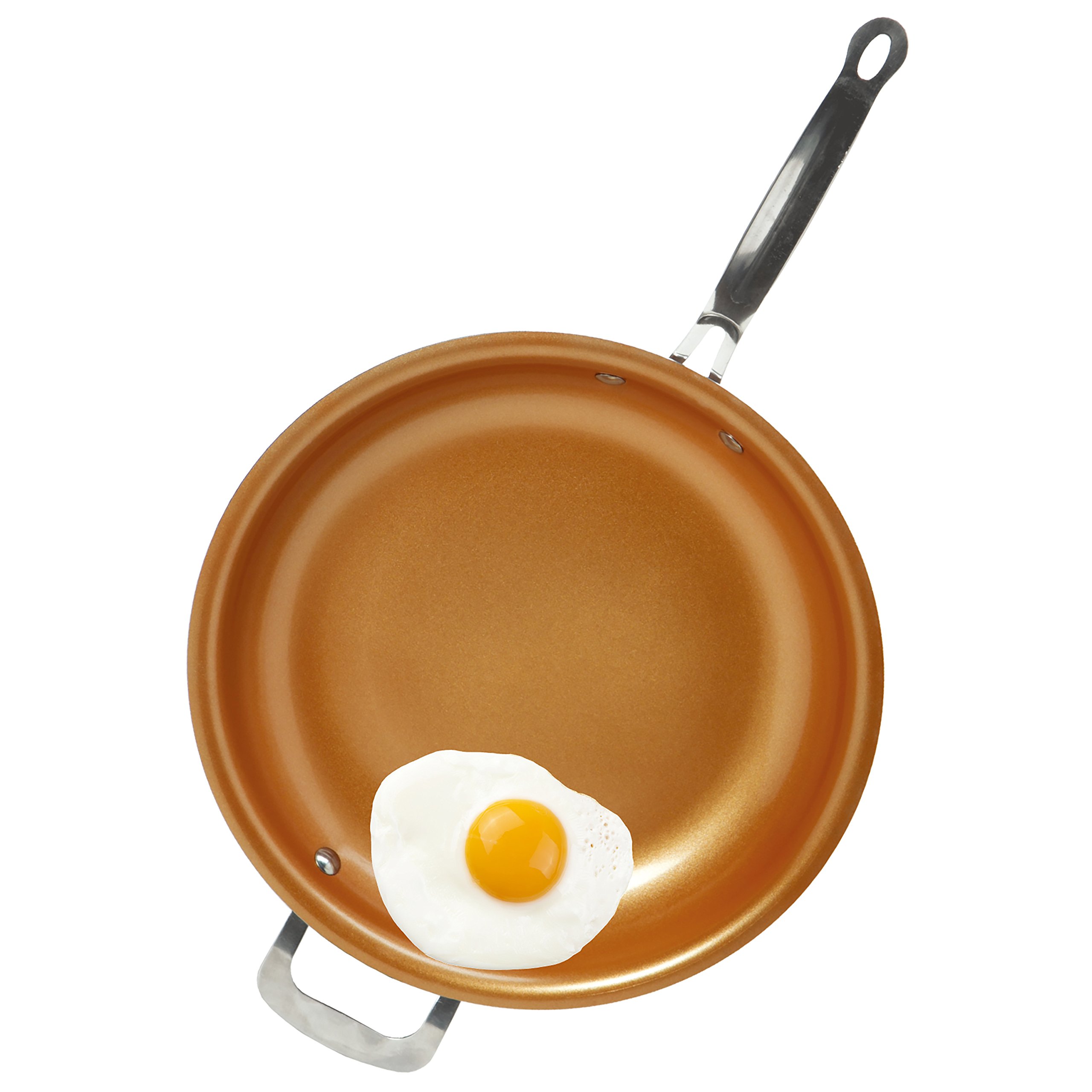 Kitchen Details Frying Pan with Helper Handle | Dimensions: 12" Round | Non-Stick | Heat Resistant | Great for All Stove Tops| Copper