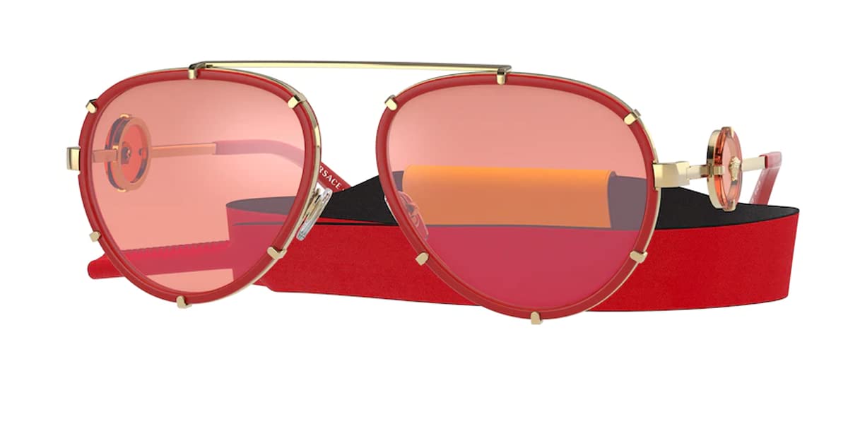 Versace VE2232 1472C8 61MM Red/Pink MIrror Red Pilot Sunglasses for Women + BUNDLE With Designer iWear Eyewear Kit