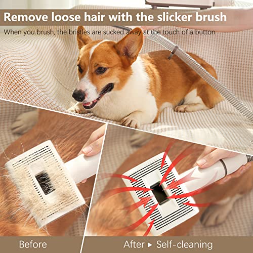 Bunfly Pet Clipper Grooming Kit & Vacuum Suction 99% Pet Hair, 7 Pet Grooming Tools, 3L Large Capacity Easy Clean Dust Cup for Pet Hair, Home Cleaning(Brown)