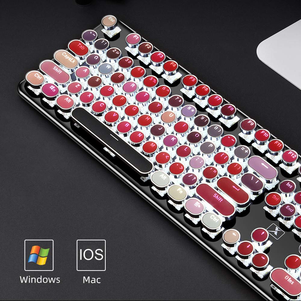 Corn K520 Lipstick Mechanical Gaming Keyboard Metal Panel Round Retro Backlit 104 Keys USB Wired Blue Switch for Desktop, Laptop