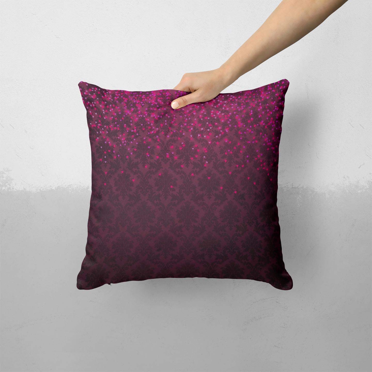 iiRov Burgandy Falling Micro Hearts - Custom Decorative Home Decor Indoor or Outdoor Throw Pillow Cover for Sofa, Bed or Couch Cushion (Pillow CASE Cover ONLY)