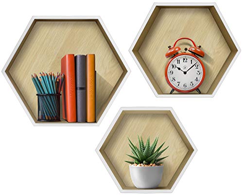 Sorbus® Floating Shelf Hexagon Set — Honeycomb Wall Mounted Shelves, Decorative Hanging Display for Collectibles, Photos Frames, Plants, and More (Set of 3 – White)