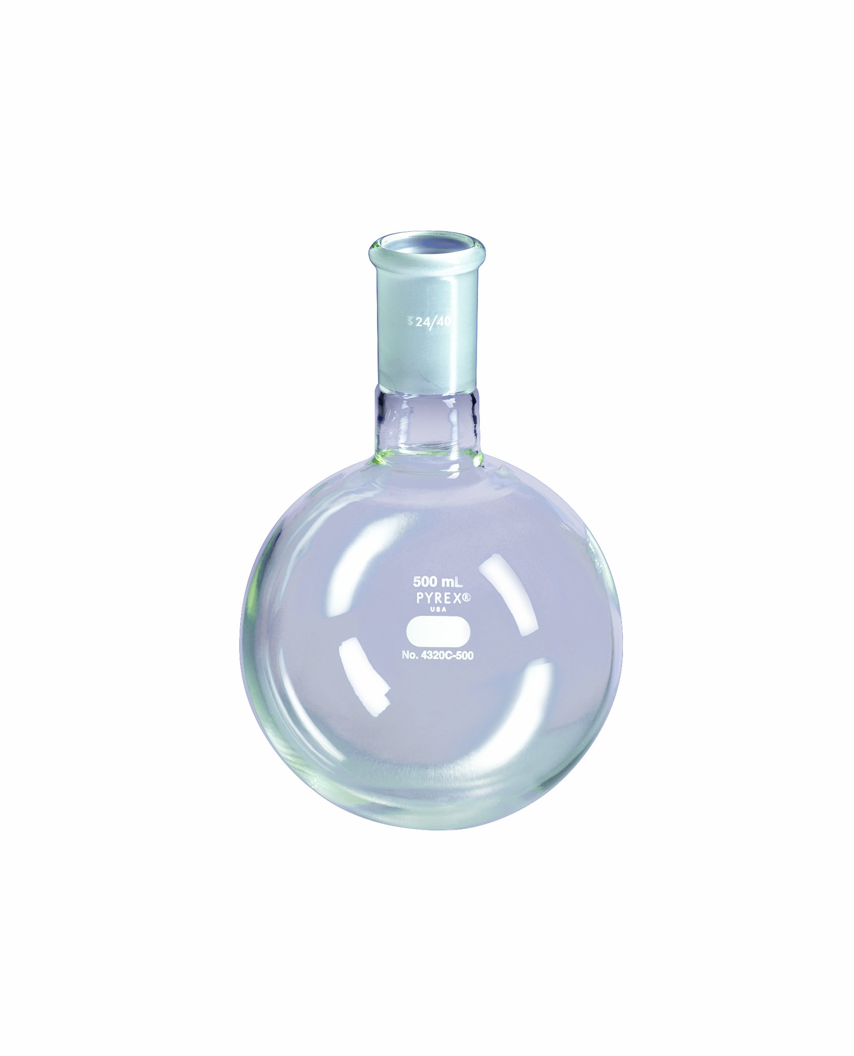 Corning Pyrex Borosilicate Glass Short Neck Round Bottom Heavy Wall Boiling Flask with 24/40 Standard Taper Joints, 500mL Capacity