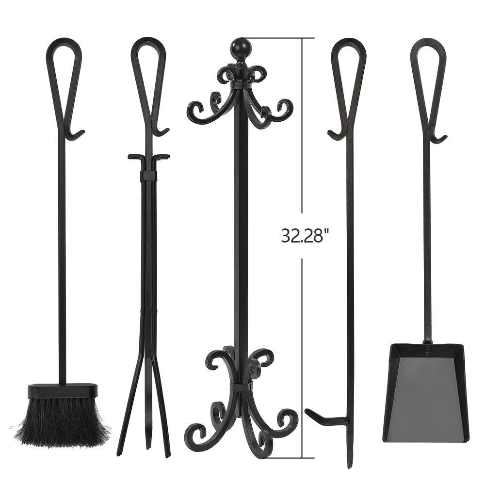 Amagabeli 5 Pieces Scroll Fireplace Tools Bundle Firewood Rack Indoor Carrier Metal