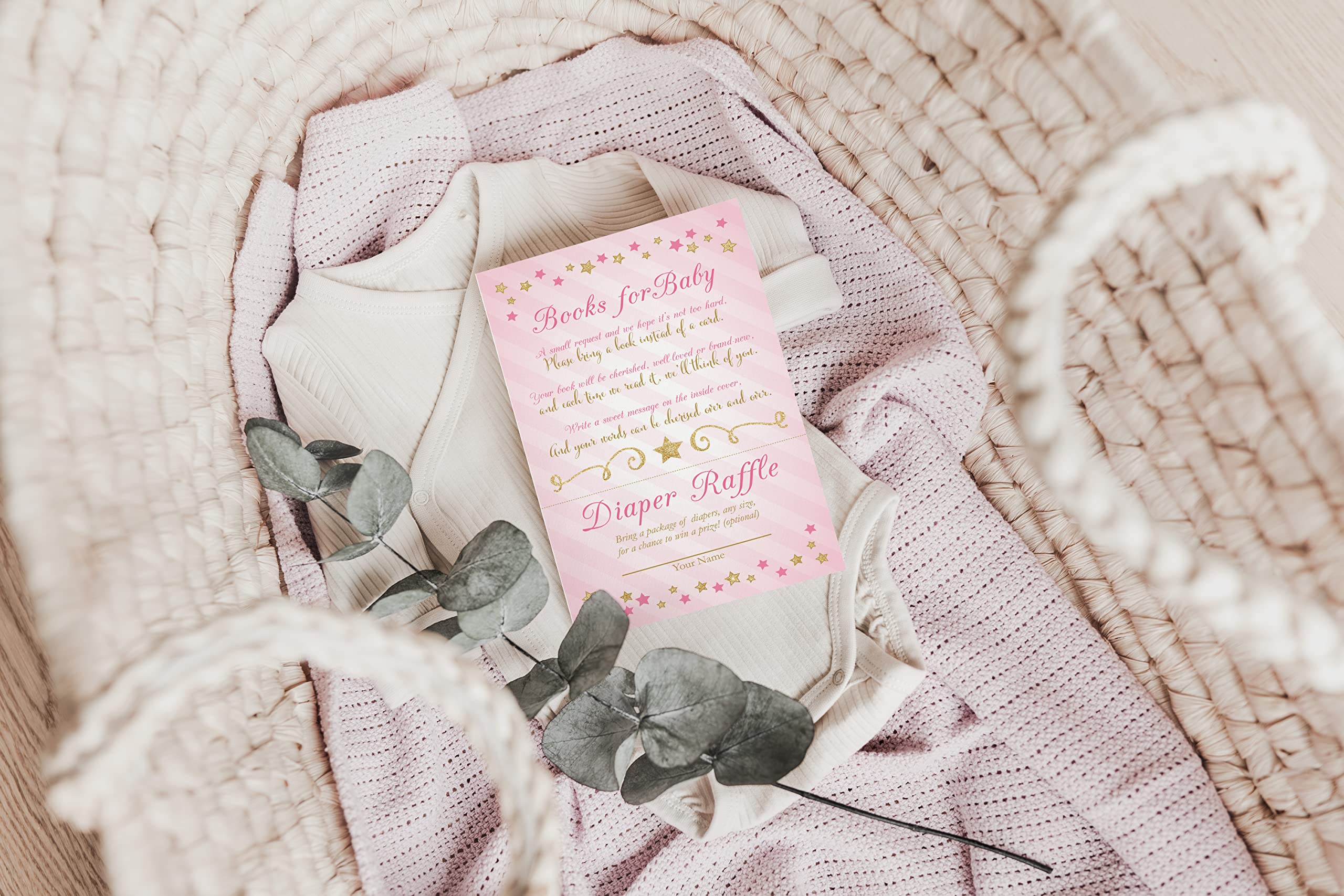 Your Main Event Prints Pink Twinkle Twinkle Little Star Baby Shower Diaper Raffle Card Ticket, Twinkle Little Star Book Request Card, Gold, 50 Count