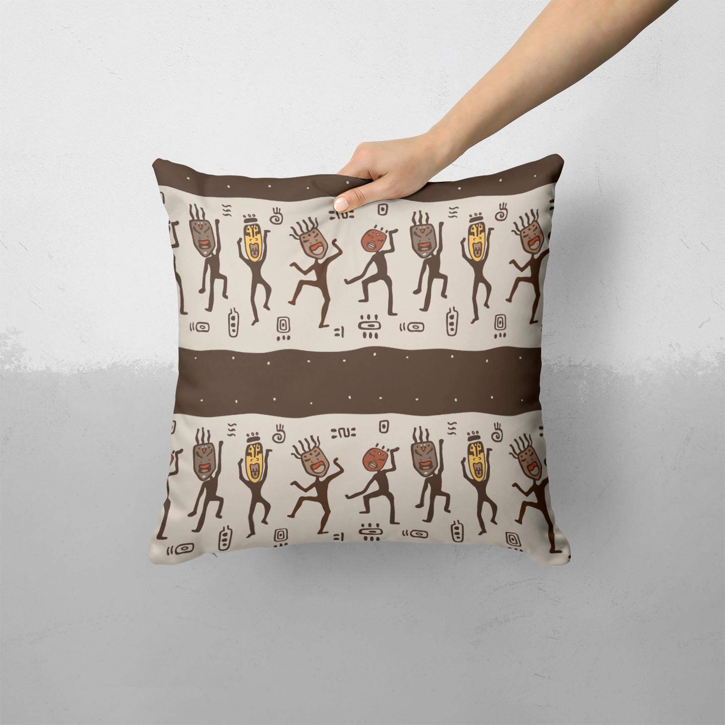 iiRov Dancing Aztec Masked Cave-Men - Custom Decorative Home Decor Indoor or Outdoor Throw Pillow Cover for Sofa, Bed or Couch Cushion (Pillow CASE Cover ONLY)