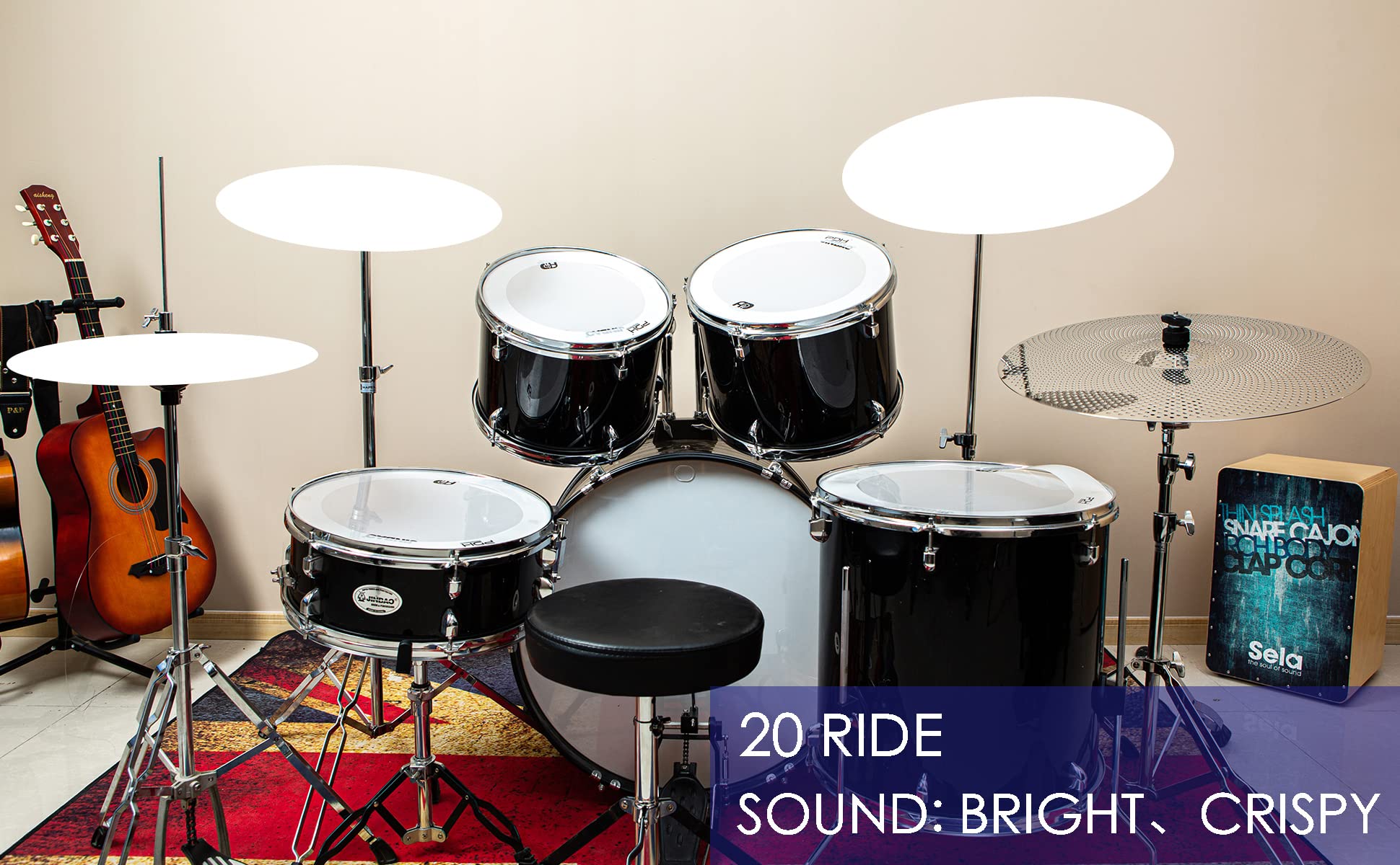 Low Volume Ride Cymbal, 20 inches Practice Ride Cymbal, Quiet Ride Cymbal (20'', Silver)