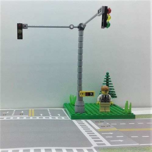 Building Bricks Toys 2 Lane Main Road Traffic Light City Town Village Downtown Corner Street Avenue Traffic Light Playset for Kids Ages 4+ Plastic