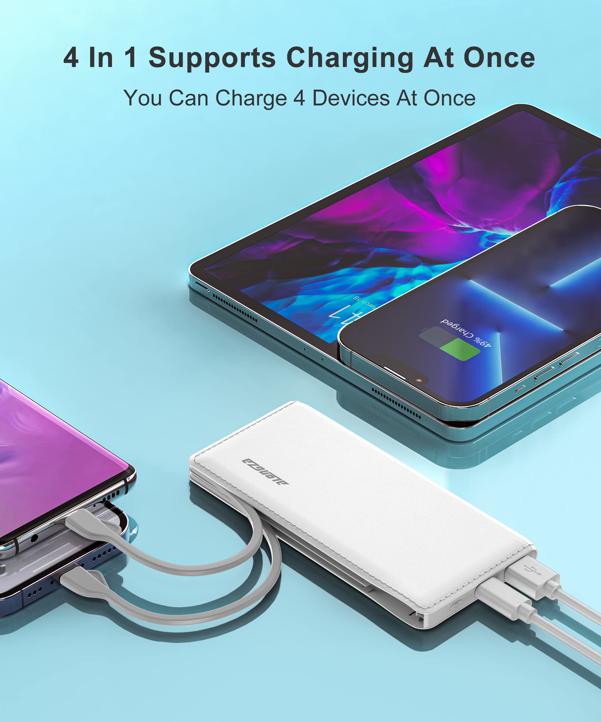 Alongza 3 Packs Portable Phone Charger with Built in Cable 4500mAh(2 Pack),10000mAh SLIN Power Bank Attached Cords, Battery Pack Fast Charging for iPhones and Androids