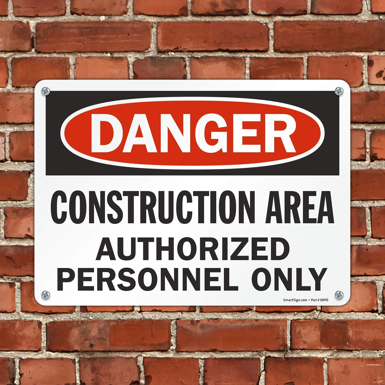 SmartSign - U9-1369-NP_10x14 "Danger - Construction Area, Authorized Personnel Only" Sign | 10" x 14" Plastic Black/Red on White