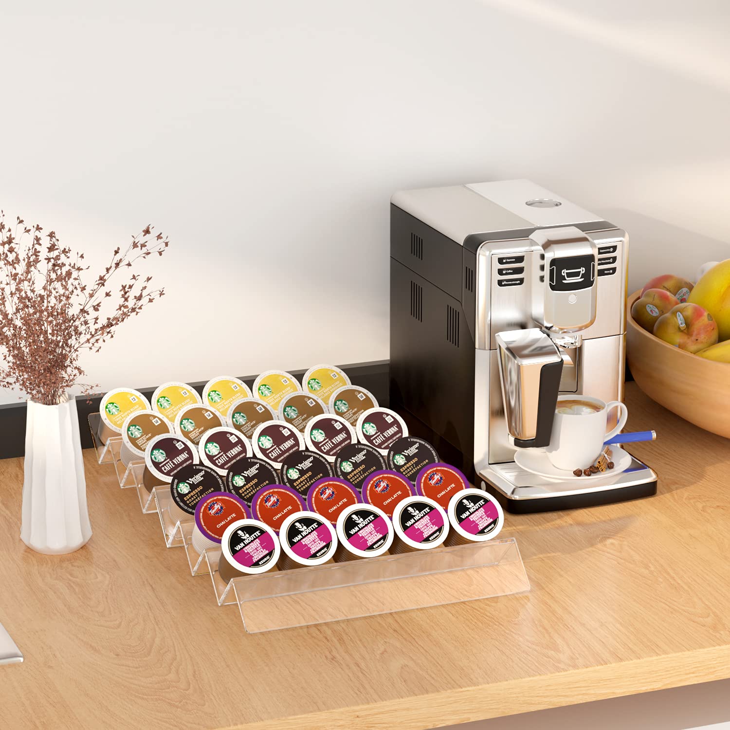 AITEE Acrylic K Cup Coffee Pod Holder, 2 Packs Clear Step-Shaped K Cup Drawer Organizer for Office and Kitchen, Coffee Pod Holder Tray for Countertop or Drawer Storage,Hold 30 Coffee Capsules Capacity