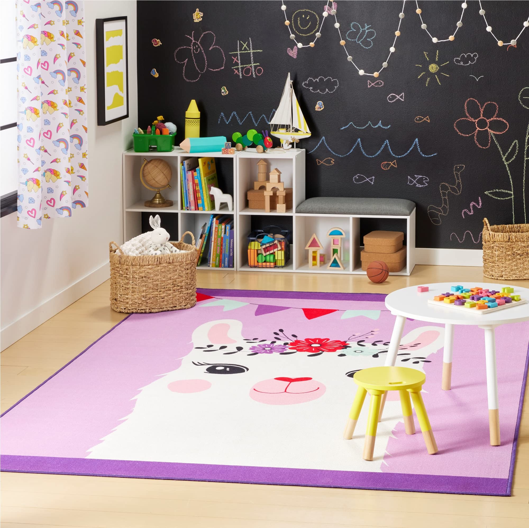 Home Dynamix Everwash Imagine Llama Kids Machine Washable Area Rug, Purple/White, 3'x5'