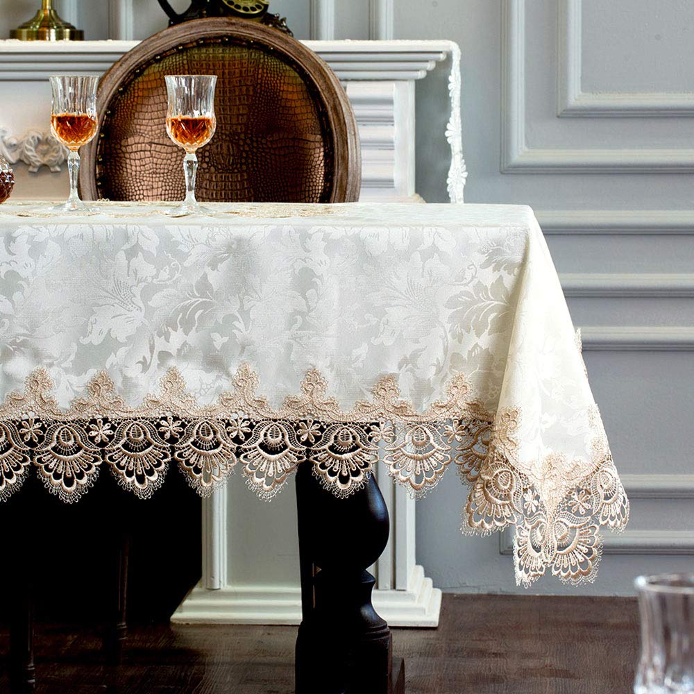 ARTABLE Lace Table Cloths Rectangle Summer Fall Flower Decor Macrame Tablecloth for Outdoor Farmhouse Rustic Kitchen Party Birthday Picnic (Light Brown, 60 x 84 Inch)