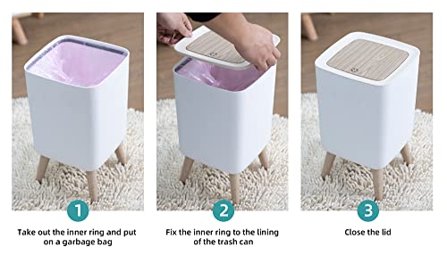 Bathroom Trash Can with Lid,2.6 Gallon Modern Office Trash Can for Near Desk Bedroom Garbage Can Waste Basket with Push Top,Nordic Small Trash Bin for Living Room, Toilet, Nursery,Dog Proof Trash Can, White