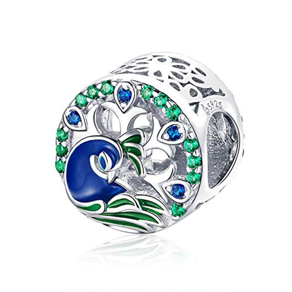 ABAOLALA Peacock Charm 925 Sterling Silver Bird Peacock Charm Birds Charms fit Many Other European Charm Bracelet (Peacock)