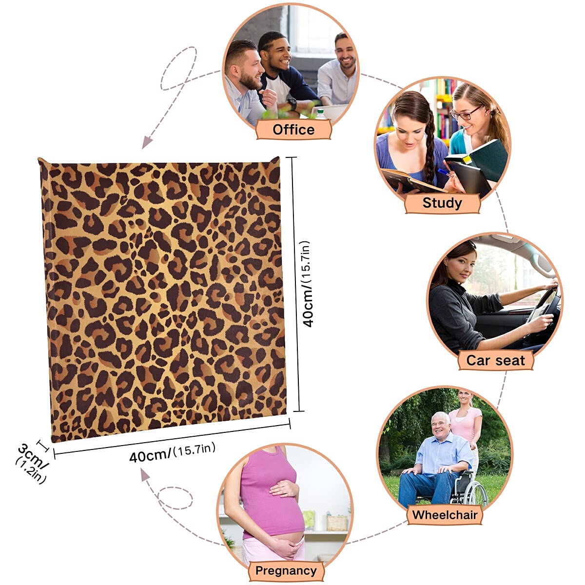 ALAZA Leopard Print Bright Color Chair Seat Cushion Memory Foam Pads for Home Kitchen Dining Office Chairs Car Seats 15.7" x 15.7" x 1.2"