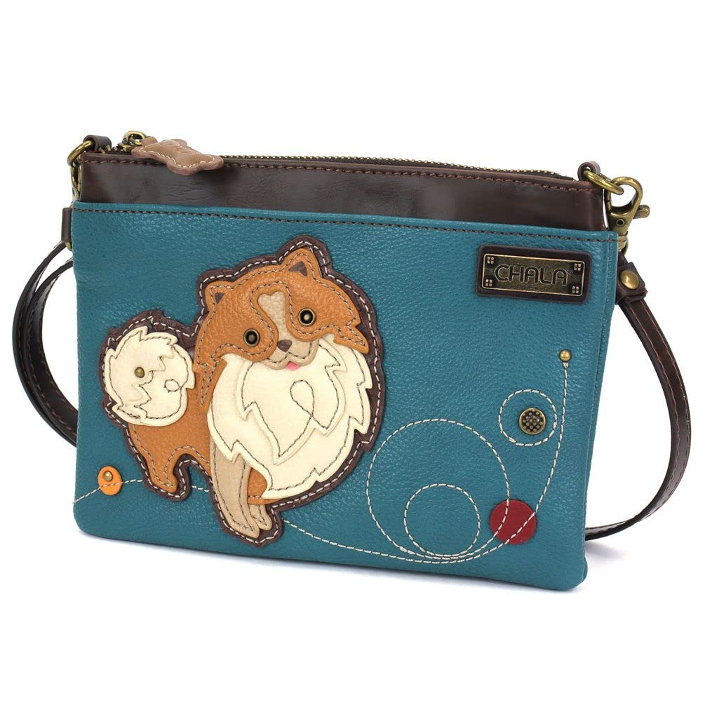 Chala Group Chala Handbags Pomeranian Mini Crossbody Handbag Purse- Convertible Straps, Turquoise