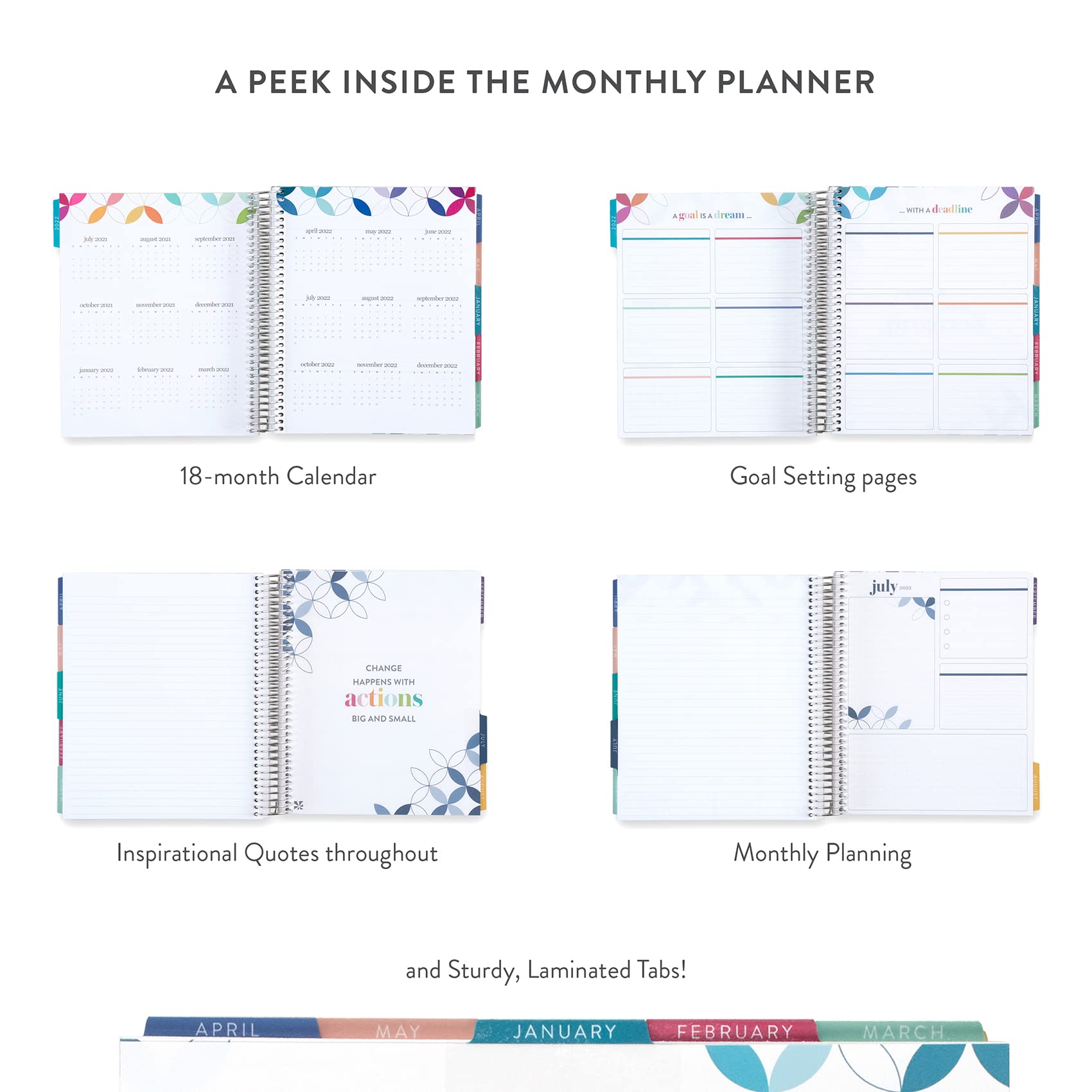 8.5" x 11" Spiral Bound 12 Month Planner ( Jan 2022 - Dec 2022 ) - Painted Stripes w/ Mid Century Circles. 80 lb. Mohawk Paper. Dated Spreads, Lined Pages & Stickers by Erin Condren.