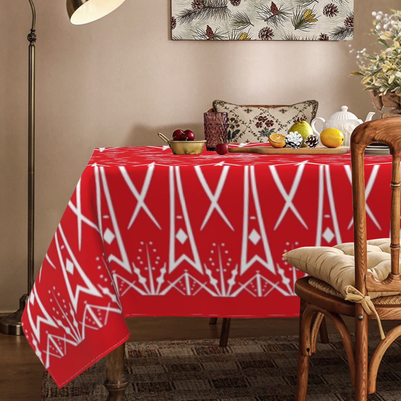 Abaysto Rectangle Christmas Tablecloth Xmas Themed Snowflake Tabletop Cover Kitchen Dining Tablecloth Farmhouse Rustic Party Outdoor Decor for Christmas, Winter, and Holiday