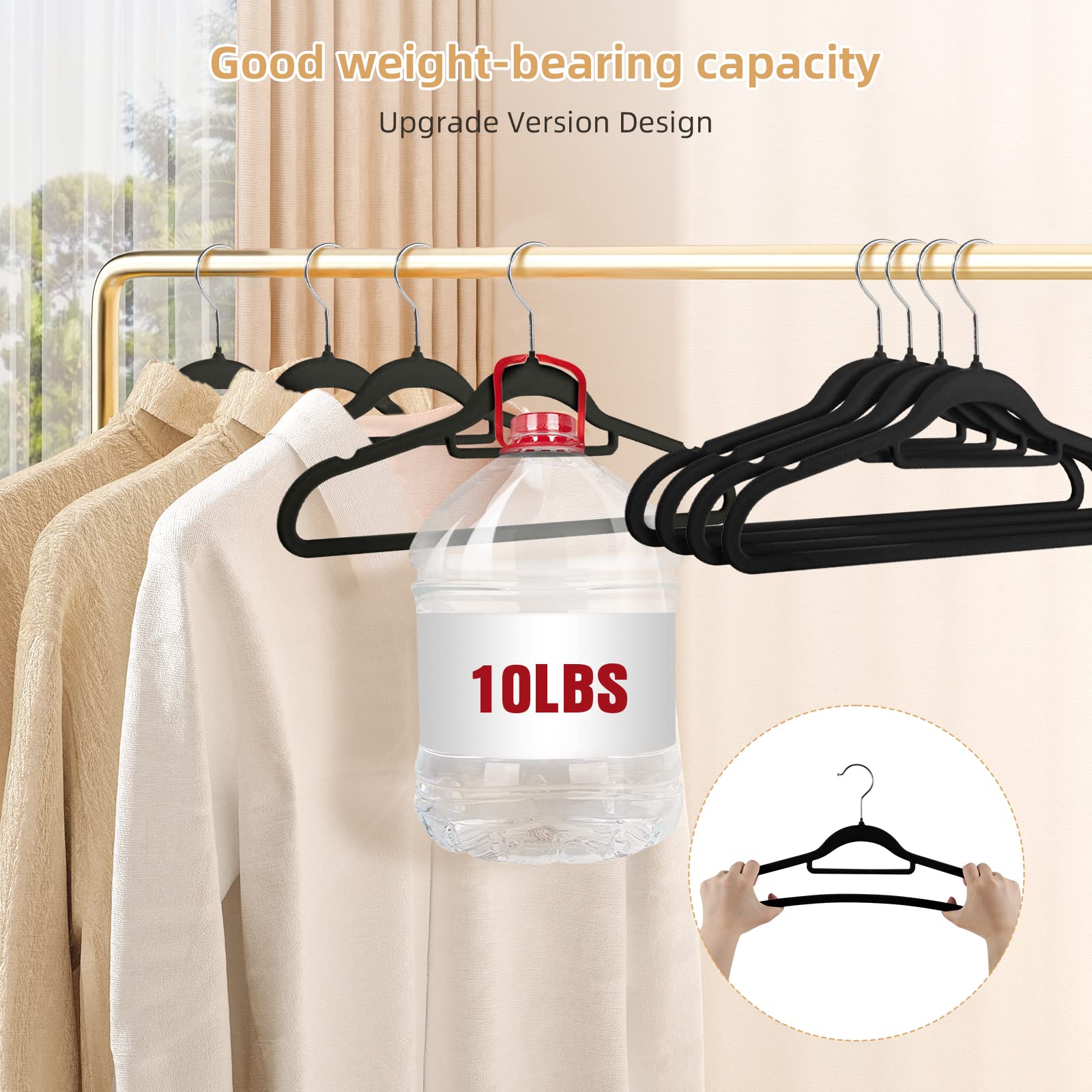 JohneyRulu Velvet Non-Slip Black Hangers - Space-Saving Heavy-Duty Suit Hangers with 360° Swivel Hook - 20 Pack