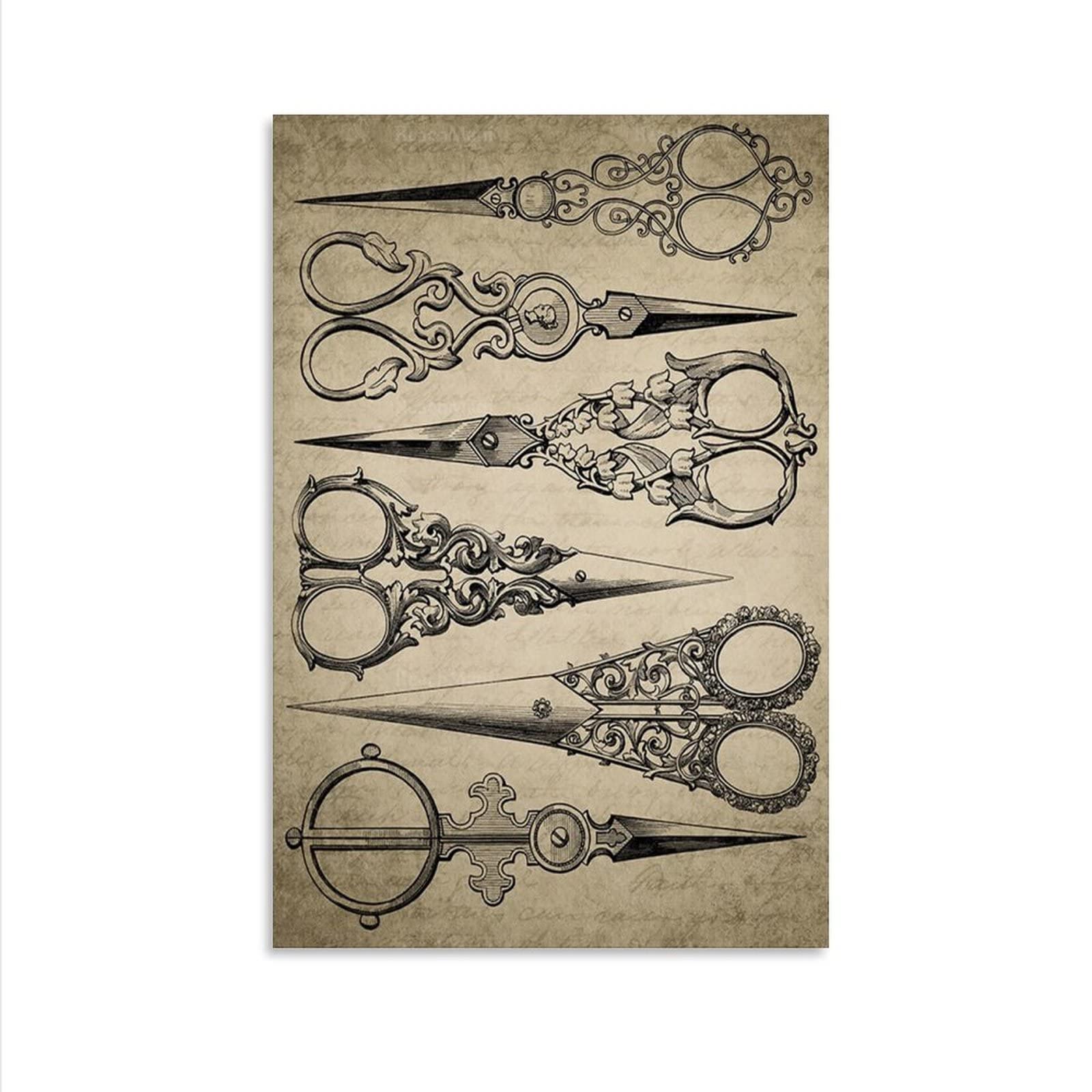 ALPTEC Vintage Poster Scissors Sewing Machine Tailor Wall Art Poster Canvas Painting Wall Art Poster for Bedroom Living Room Decor 08x12inch(20x30cm) Unframe-style