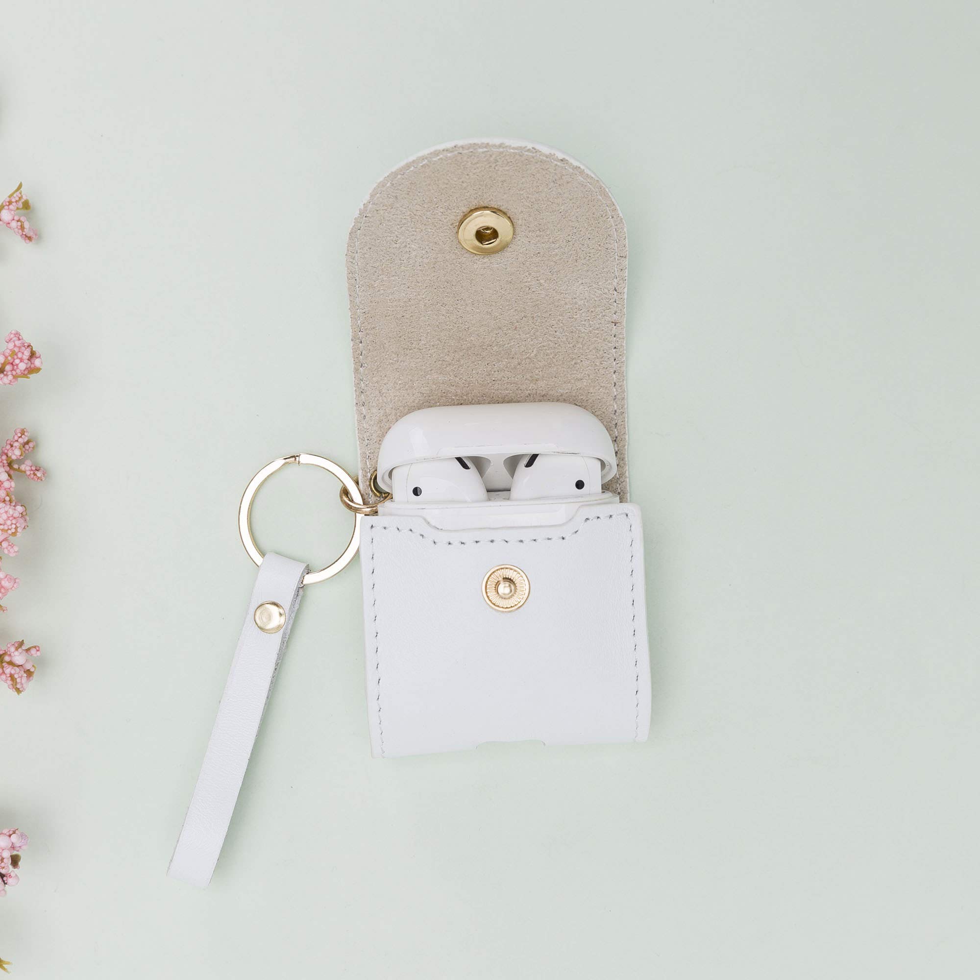 AirPods 2 & 1 White Full Grain Leather Case Personalized Cover Supports Wireless Charge Maximum Protect