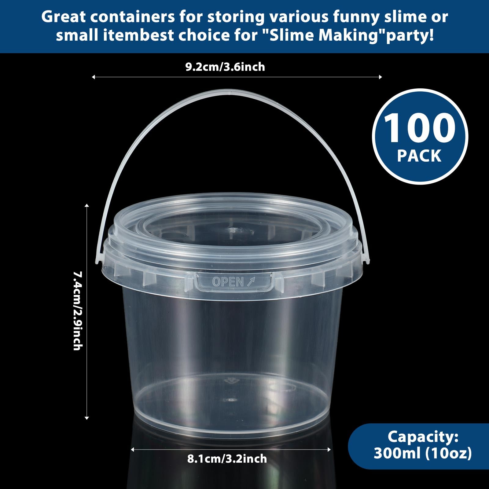Maxcheck 100 Pcs 10 oz Containers Bulk with Lids and Handles Plastic Clear 300ml Storage Bucket Storage Containers Mini Storage Case for DIY Art Craft, Pigment, Small Tools, Part Material