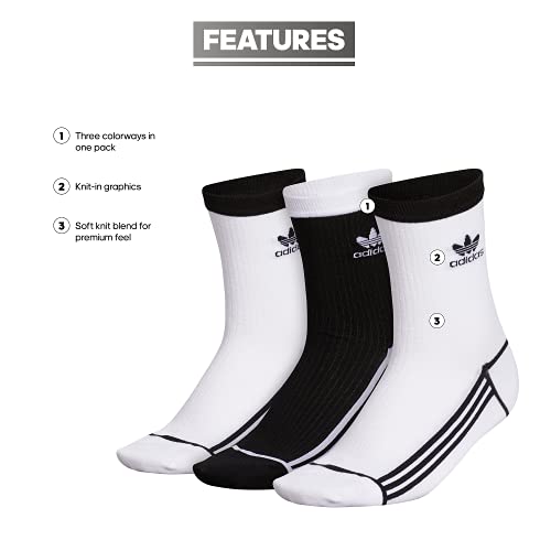 adidas Originals Women's Originals Sport 3-Pack Mid-Crew, White/Black, Medium