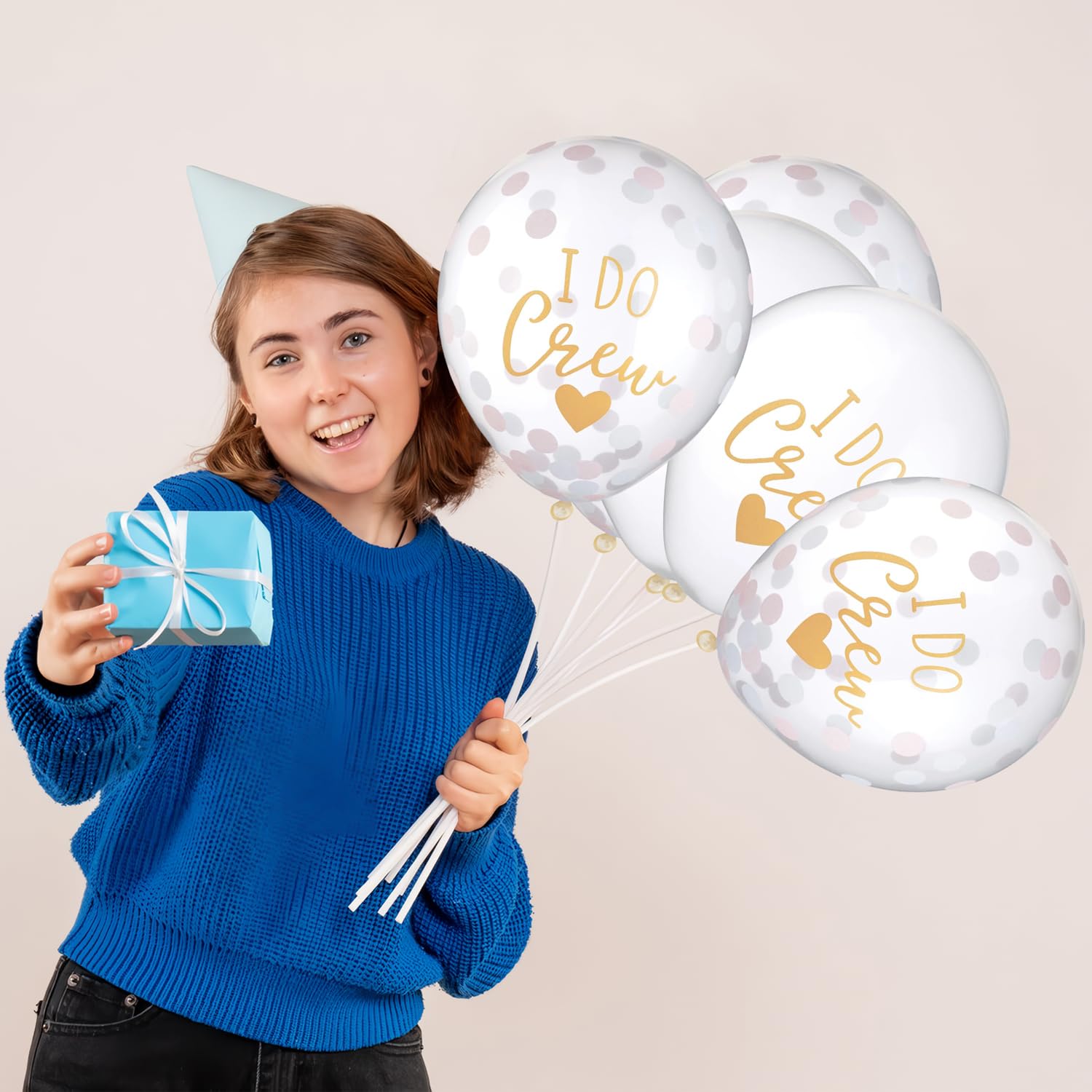 I Do Crew' Pink & White Latex Confetti Balloons (Pack Of 6) - 12" - Eye-Catching Design, Perfect Decorations For Engagements, Weddings, Bridal Showers, Bachelorette Parties