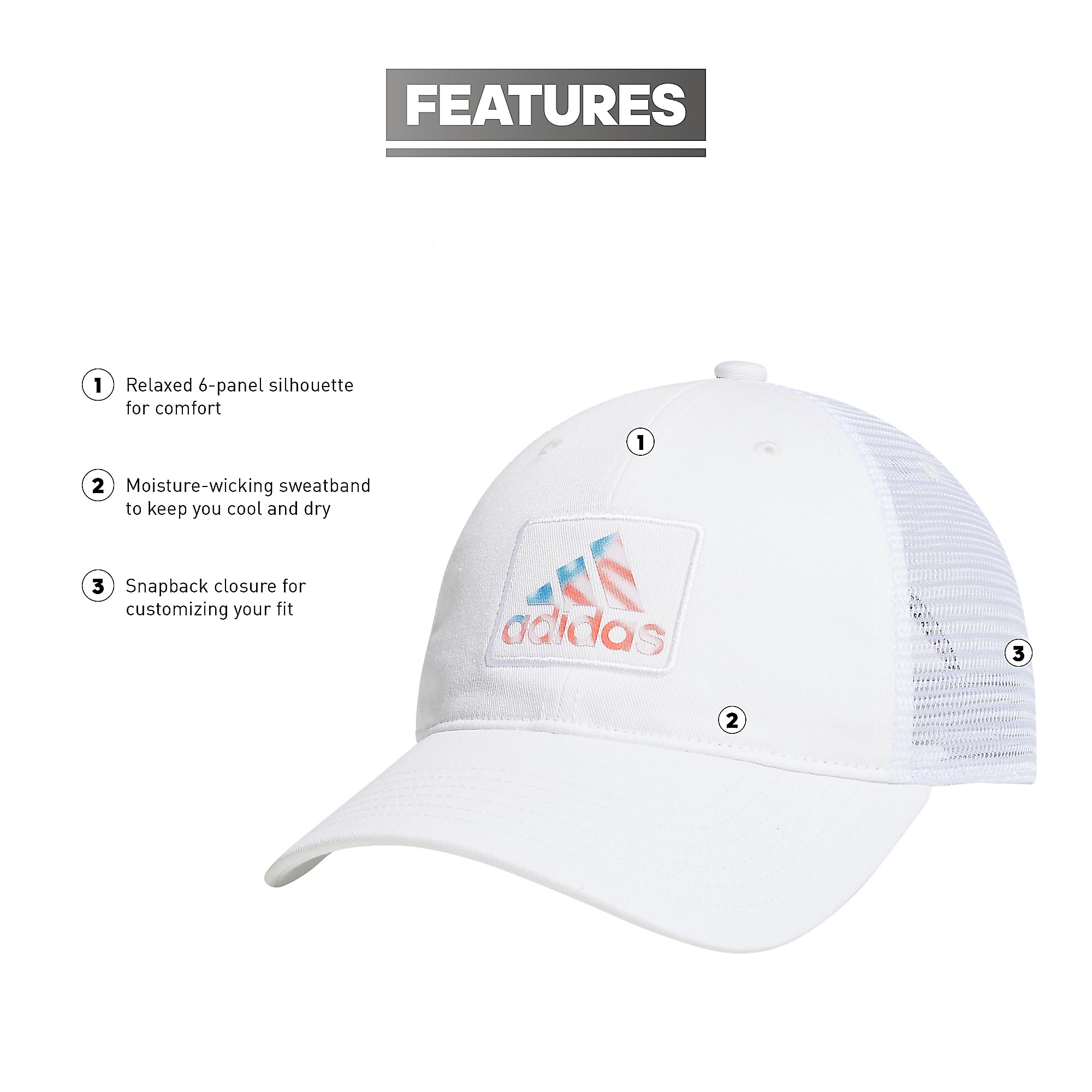 adidas Men's Mesh Snapback, White/White/Americana, One Size
