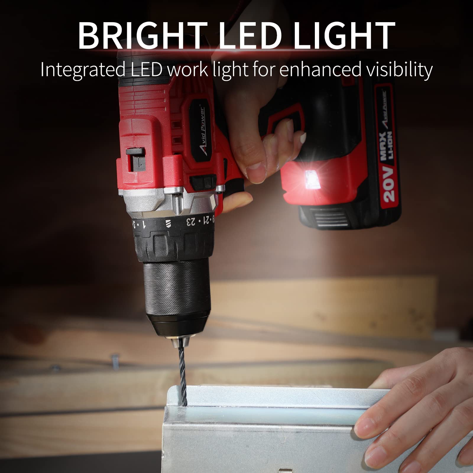 AVID POWER Brushless Drill Set, 20V Cordless Drill Driver Kit with 2.0Ah Battery and Fast Charger, 1/2-Inch Metal Chuck, 400 In-lbs Torque, 2-Variable Speed, 28pcs Accessories and Tool Bag