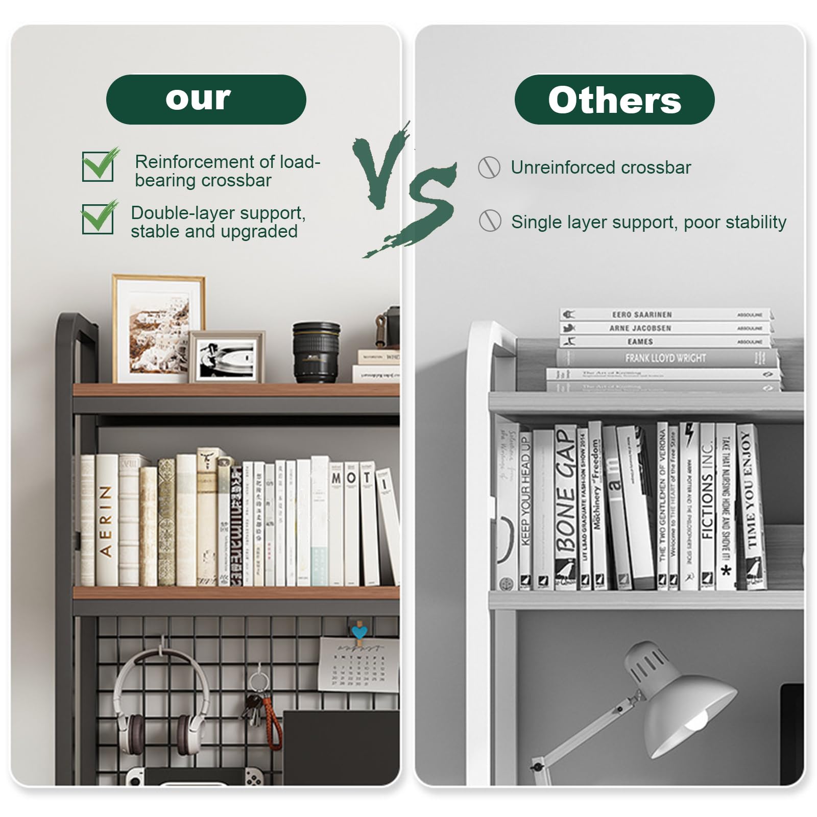 Desktop Bookshelf for Computer Desk, 2-Tier Multipurpose Wood Countertop Bookshelf, Wooden Desktop Bookcase, Multipurpose Desktop Shelf Bookcase for Dorm Office Home.