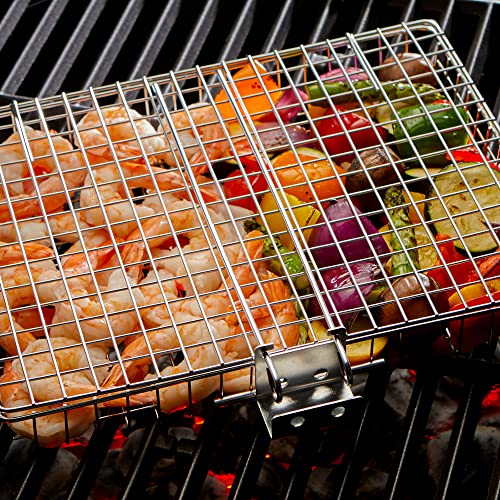 Braize Grill Basket with REMOVABLE HANDLE, fish grill basket - accessories for outdoor grill, cooking accessories, bbq grill. Grilling grilling set camping gear accessories.