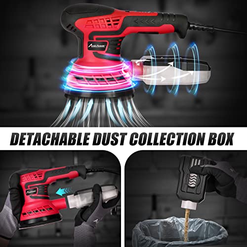 AVID POWER Orbital Sander 5 Inch 2.8 A Random Orbit Sander for Woodworking 13,000 RPM Electric Wood Sander Tools, 6 Variable Speeds, 12 Pcs Sandpapers