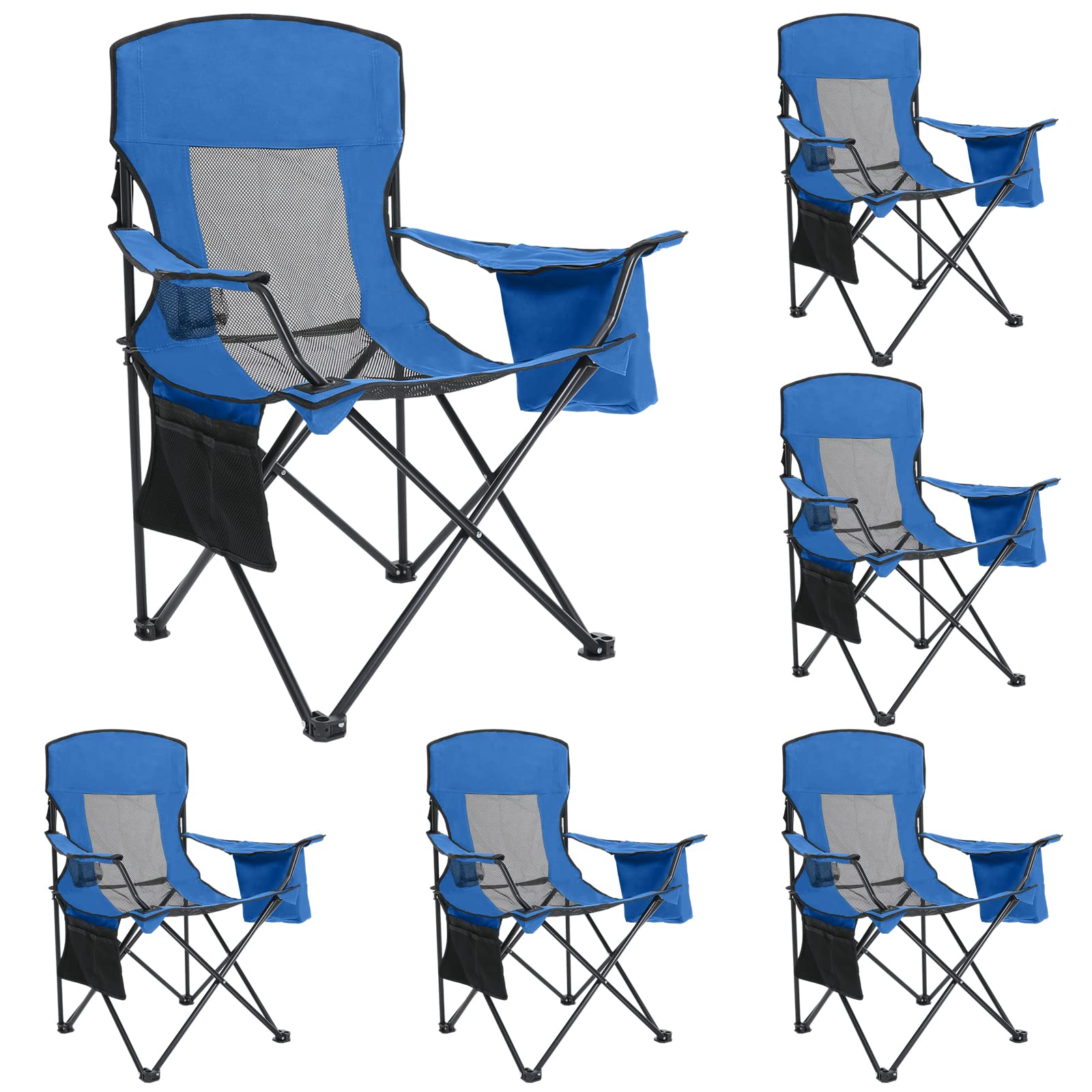 ABCCANOPY Portable Folding Outdoor Camping Chair with Mesh Pocket, Cooler Bag and Cup Holder（6 Packs, Royal Blue