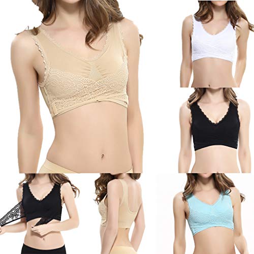 Cegduyi Women's Solid Color Front Cross Side Buckle Lace Sleeveless Sports Full Cup Bra Vest Crop Top