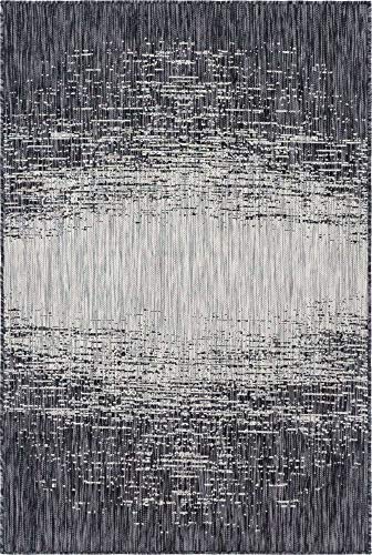 Unique Loom Outdoor Modern Collection Area Rug - Ombre (4' 1" x 6' 1" Rectangle, Charcoal Gray/ Ivory)