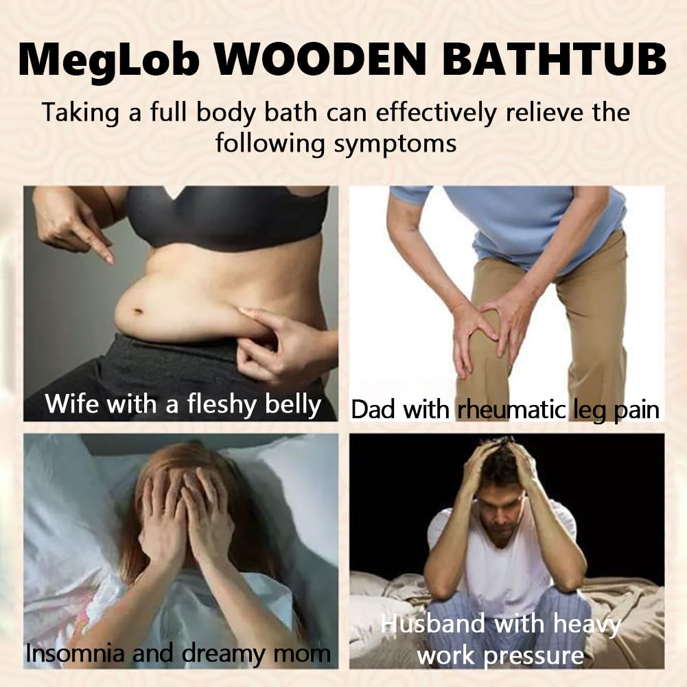 MegLob Free Standing Cedar Wood Bathtub, Luxurious Wooden Deep Soaking Tub Alone Stand Kit, Soaking SPA Tub Classic Stand with Insulation Cover, Oval Shape Solid Wood Bathtub Lit,100cm/39.37"