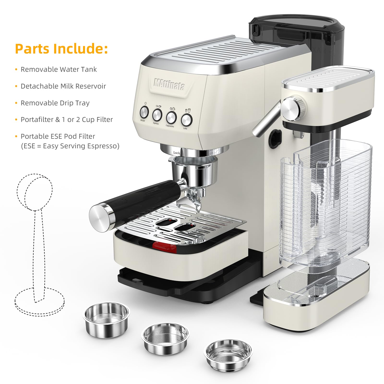 MAttinata Espresso Machine 20 Bar, Cappuccino Machine for Home with 2.0 Long Life Automatic Milk Tank, Espresso Maker with Milk Frother, Coffee Maker Present, Stainless Steel-Mattino Creamy Love