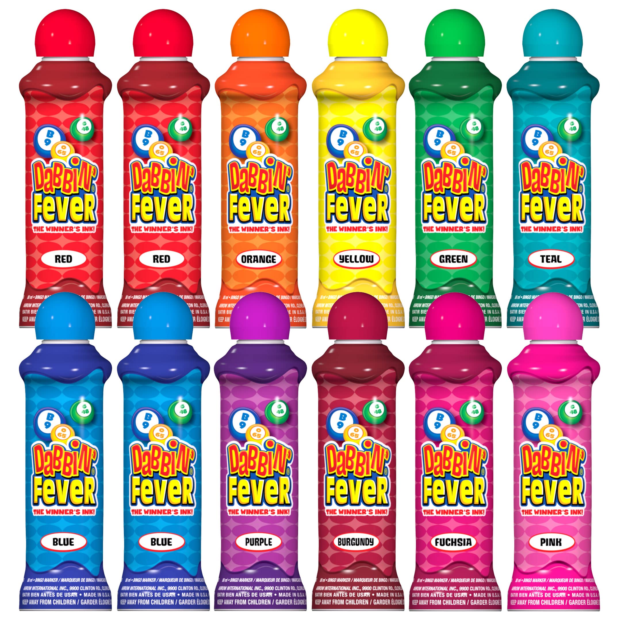 Dabbin' Fever Bingo Daubers Bulk Case - 144 Daubers (12 Dozen) Assorted Colors, 3oz (390468OLD)