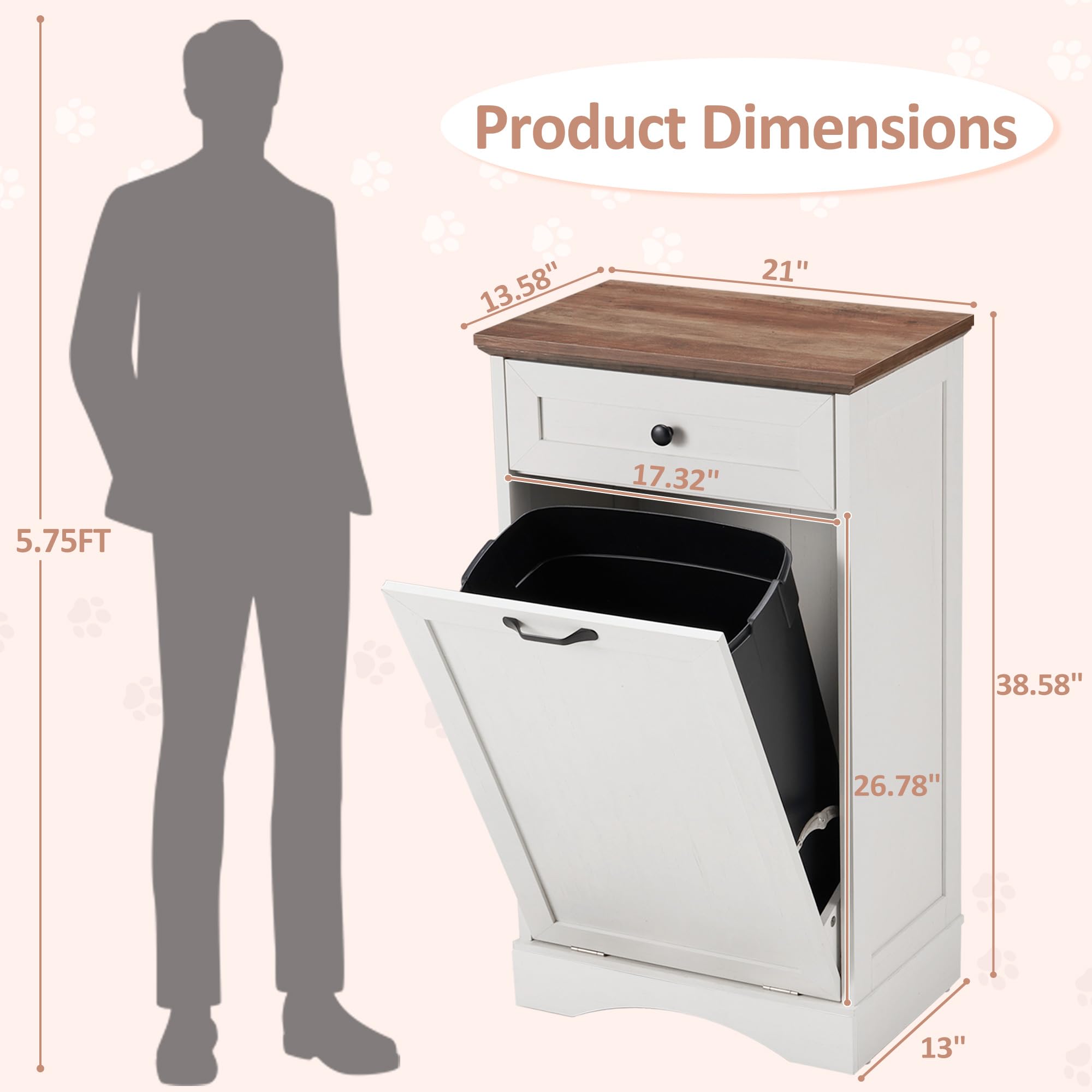 Spurgehom 13 Gallon Tilt Out Trash Cabinet Kitchen Waste Bins, Laundry Hamper Tilt Out Pet Proof Hidden Trash Bin for Kitchen Living Room, Antique White