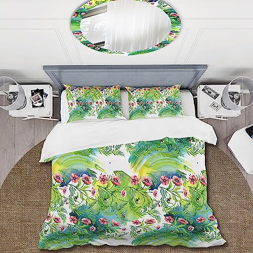 DESIGN ART Designart 'Ornament Red Poppies Leaves' Traditional Duvet Cover Set Full - Queen