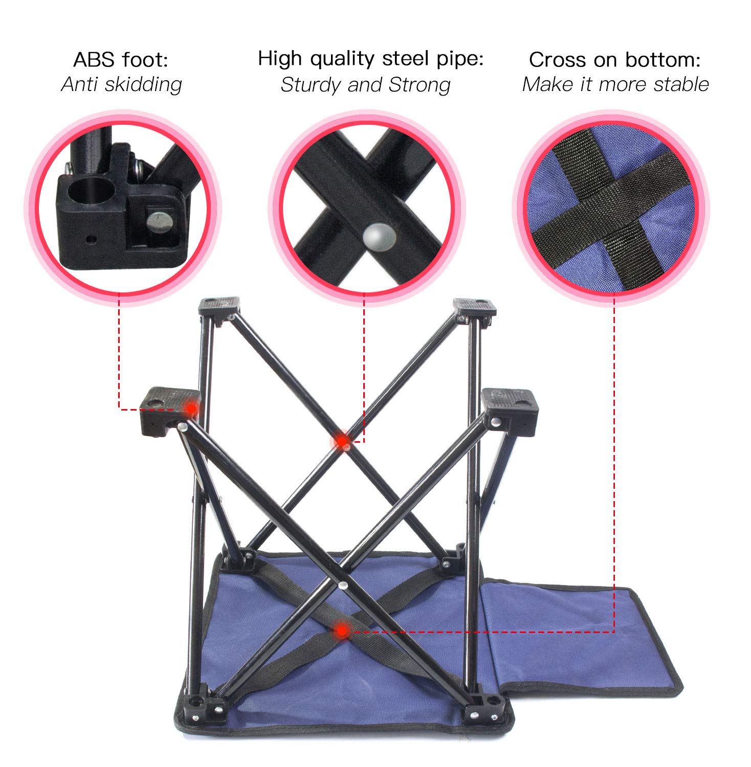 AIWOXING Camping Stool with Carry Bag, Collapsible Folding Portable Seat for Camp Fishing Hiking Gardening Beach, Small Foldable Camping Stools Chair, Blue