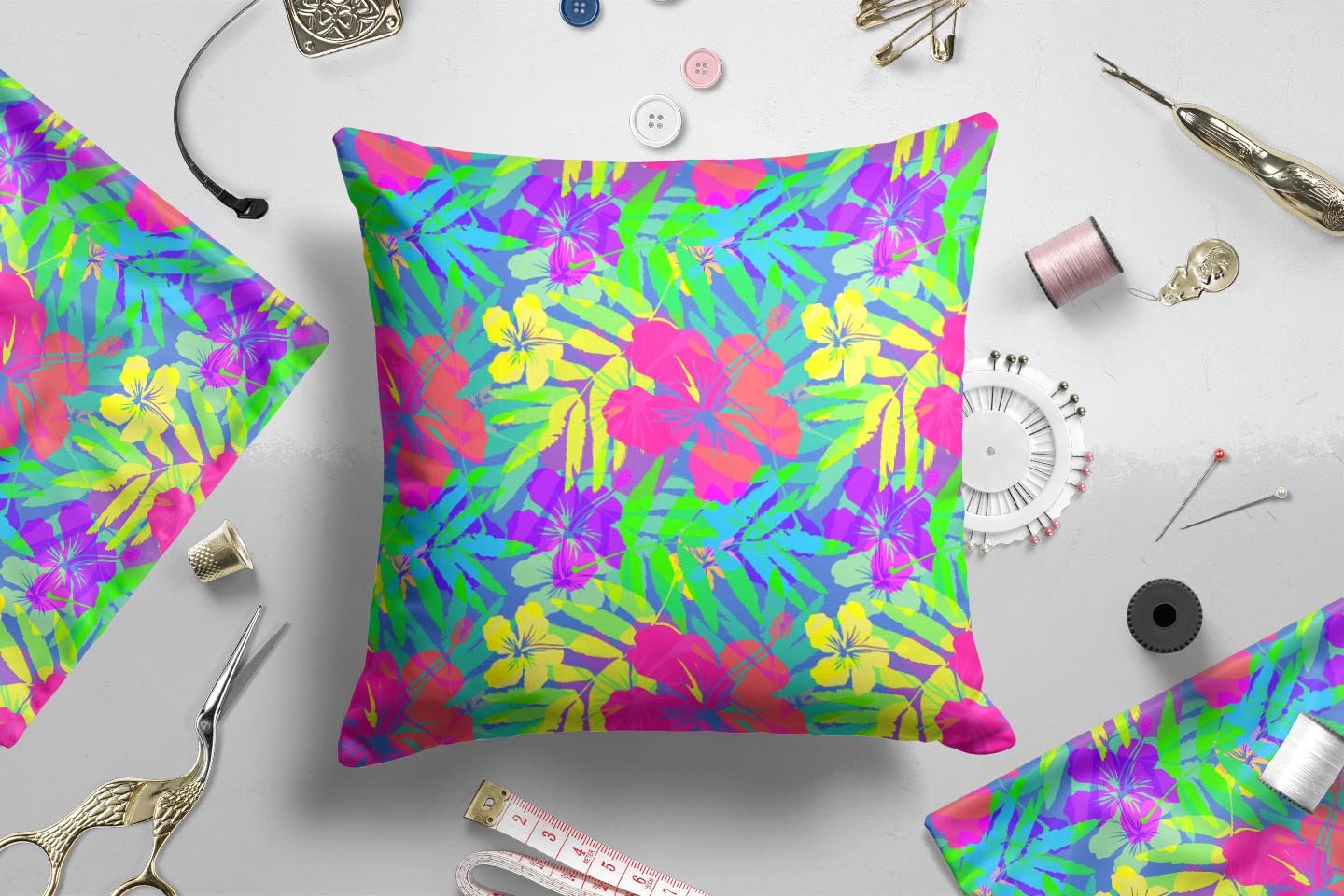 iiRov Summer Design Ink-Fuzed Decorative Throw Pillow - Tropical Fluorescent v1