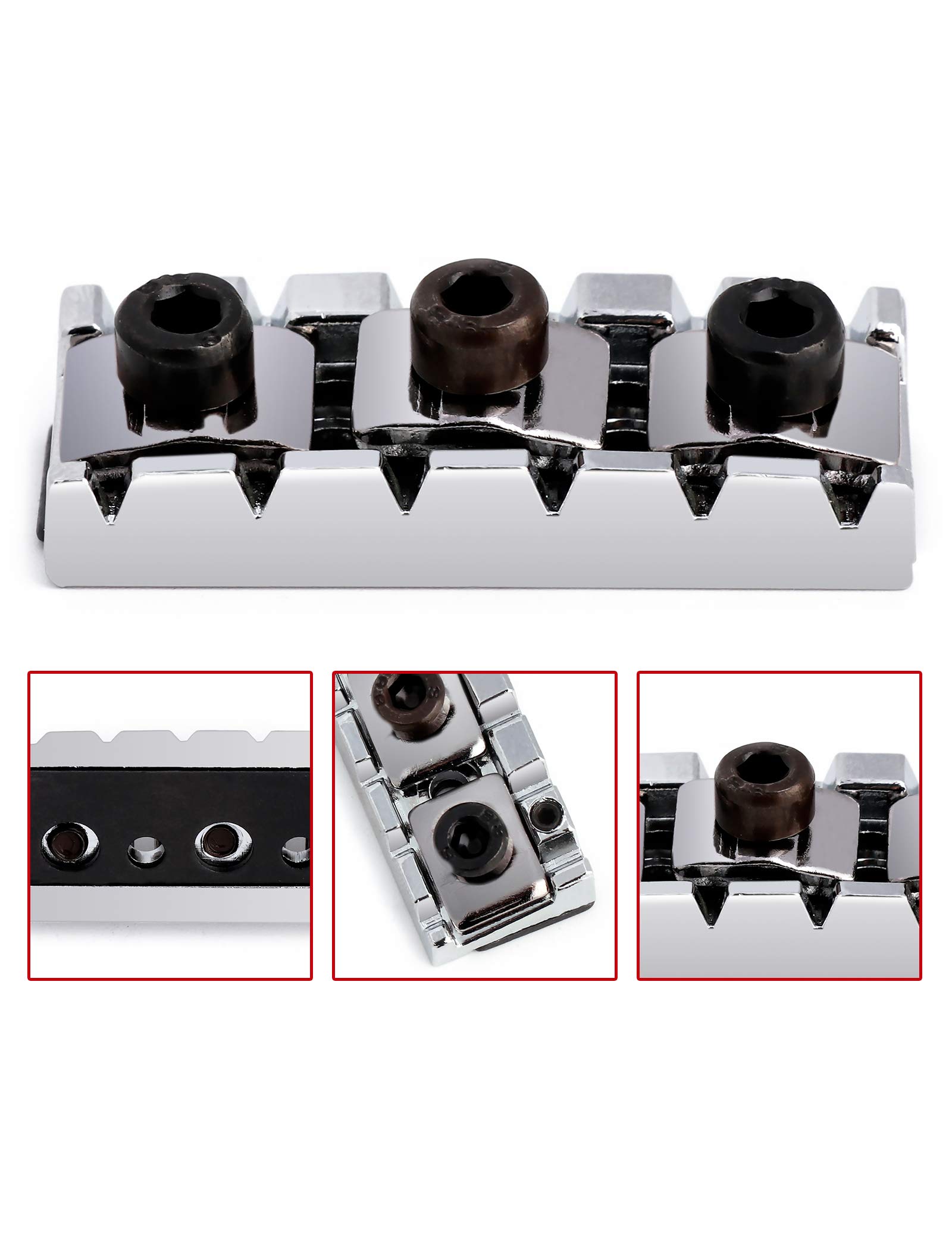 Bogart Guitar String Locking Nut for Floyd Rose Style Adjustable Height Locking Guitar Tremolo Bridge with Mounting Screw Shims and Wrench Chrome.