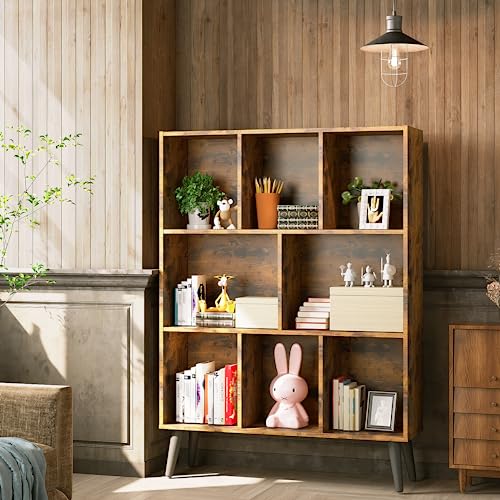 EasyCom Wood Open Shelf Bookcase and Bookshelf- 3 Tier Modern Bookcase with Legs- Display Book Shelves Cube Organizer for Books Home Office Living Room Bedroom Entryway Kitchen