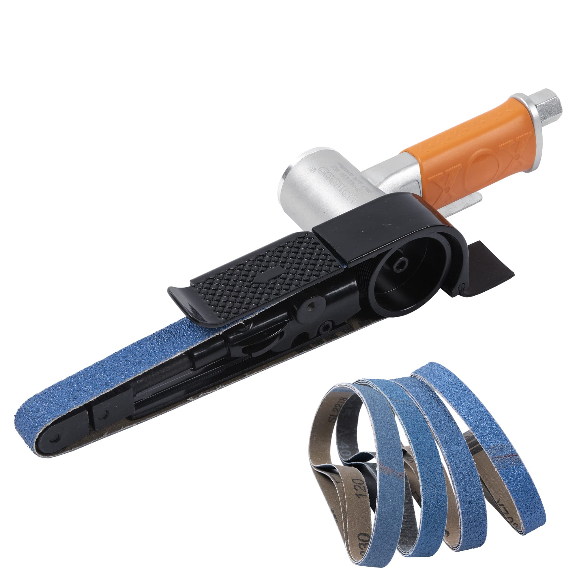 Air Belt Sander 3/4" x 20-1/2" Belt Size Pneumatic Tool with 12pc Belts (#40, 60, 80 & #120), Good for Deburring, Sanding and Finishing (3/4" x 20-1/2" Sander)