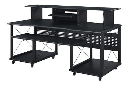 Acme Furniture Metal and Wooden Music Desk with Wheels, Black