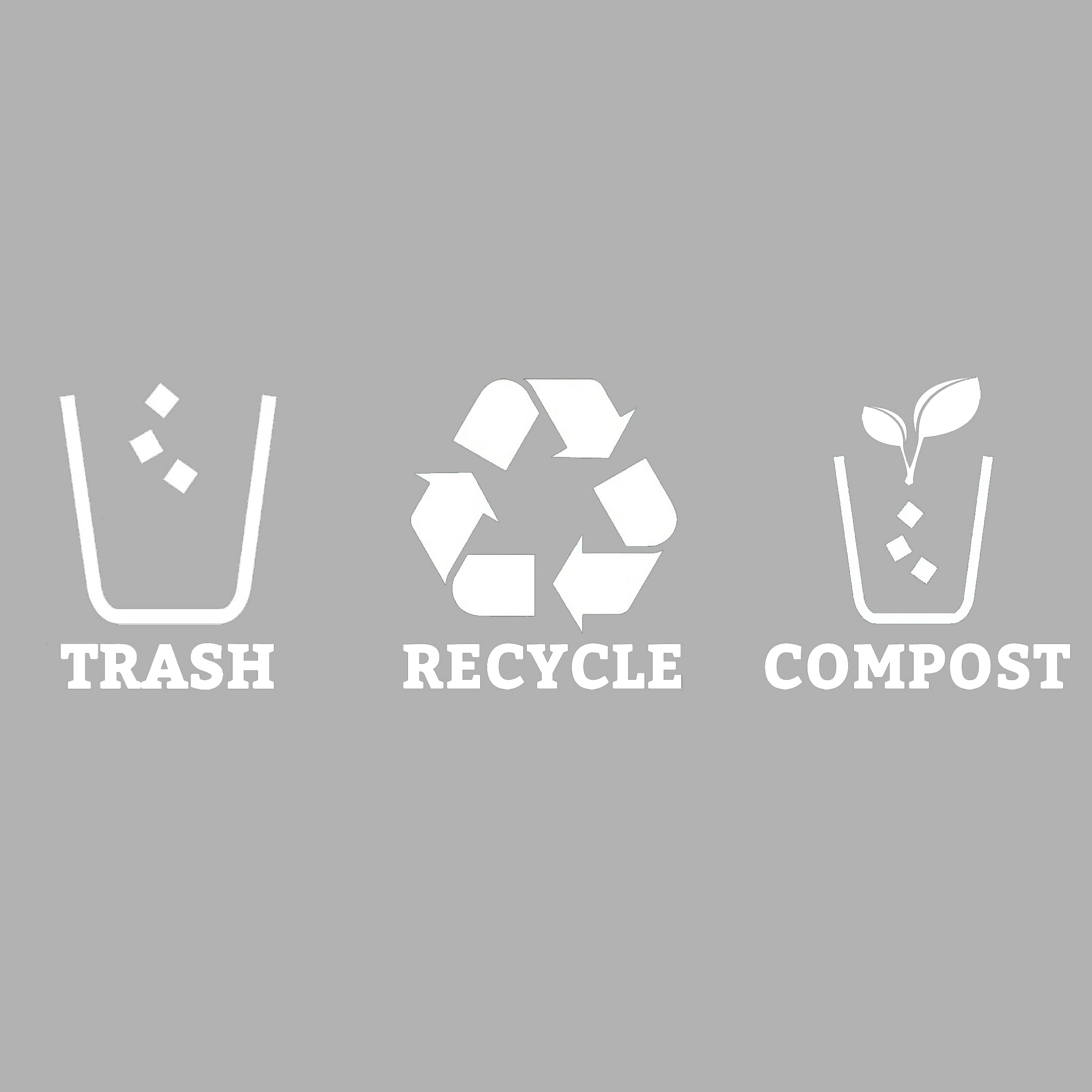 XTRAYXRAY Trash Recycle Compost Stickers Set of 3 Recycle Vinyl Decal Sticker for Trash Can, Compost Bin, Recycle Bin Symbol to Organize Garbage containers or Trash cans (White, 5 Inch)